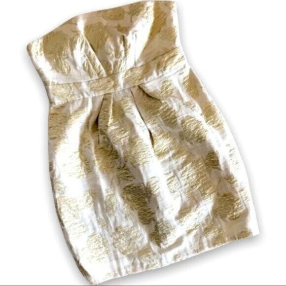 ASOS | Dresses | Asos Gold Floral Jacquard Detail Straplessshort Dress ...